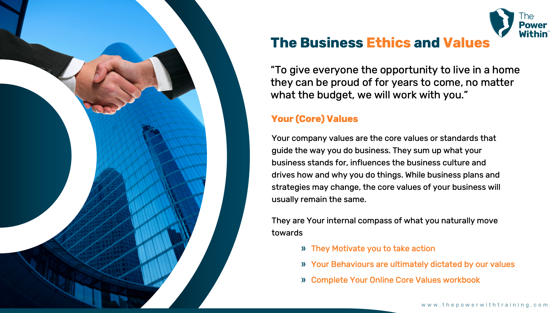 Exercise 3: My Core Values – Workbook – The Power Within Training-Live